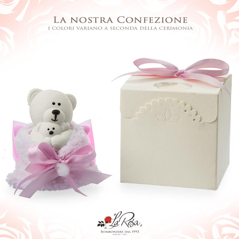 Bomboniere battesimo orsetto in ceramica e peluche rosa