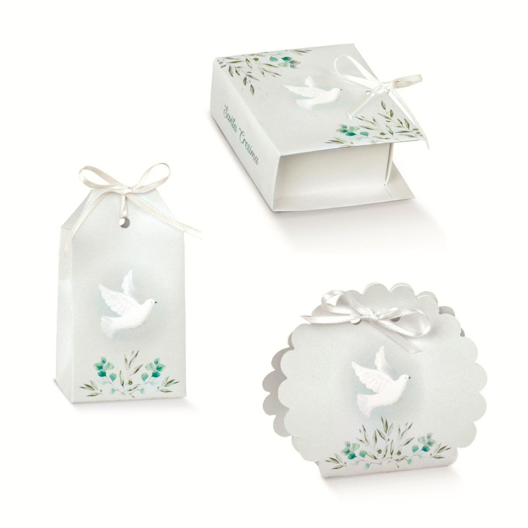 scatoline portaconfetti Cresima Bianche con Colomba